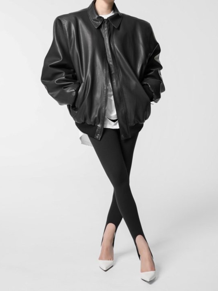 Washed Began Leather Shoulder Padded Bomber Jacket - KKAMI